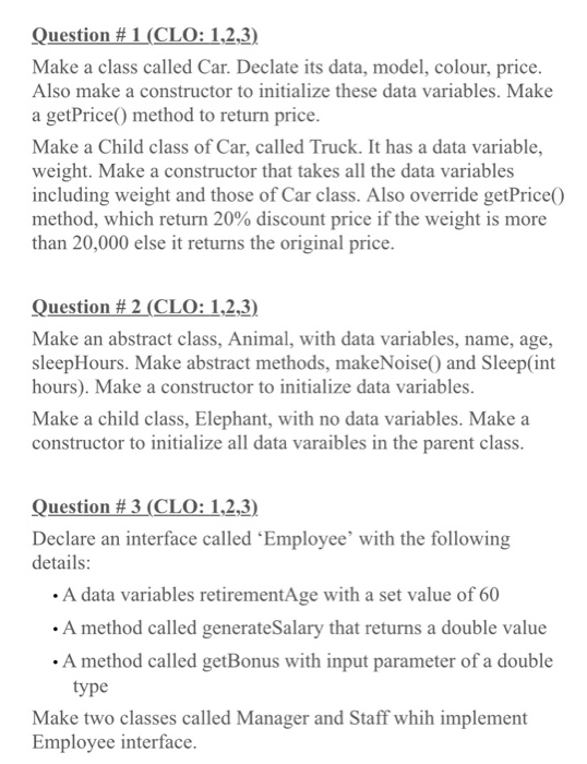 Solved Question #1 (CLO: 1,2.3) Make a class called Car. | Chegg.com