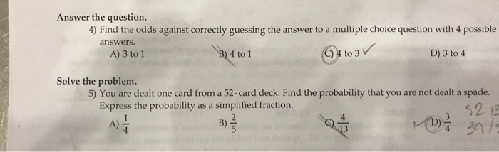 Solved Answer the question 4) Find the odds against | Chegg.com