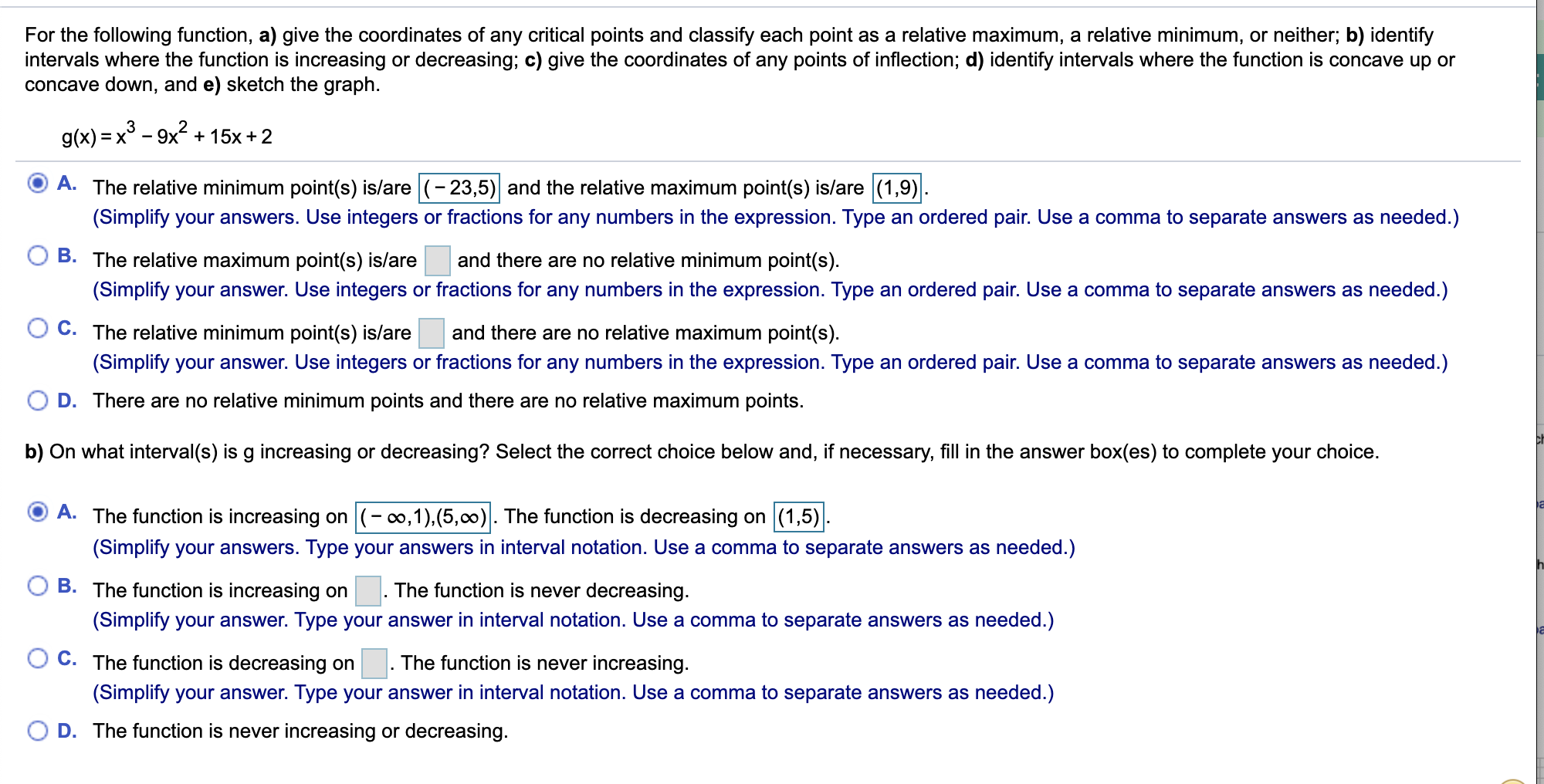 Solved For the following function, a) give the coordinates | Chegg.com