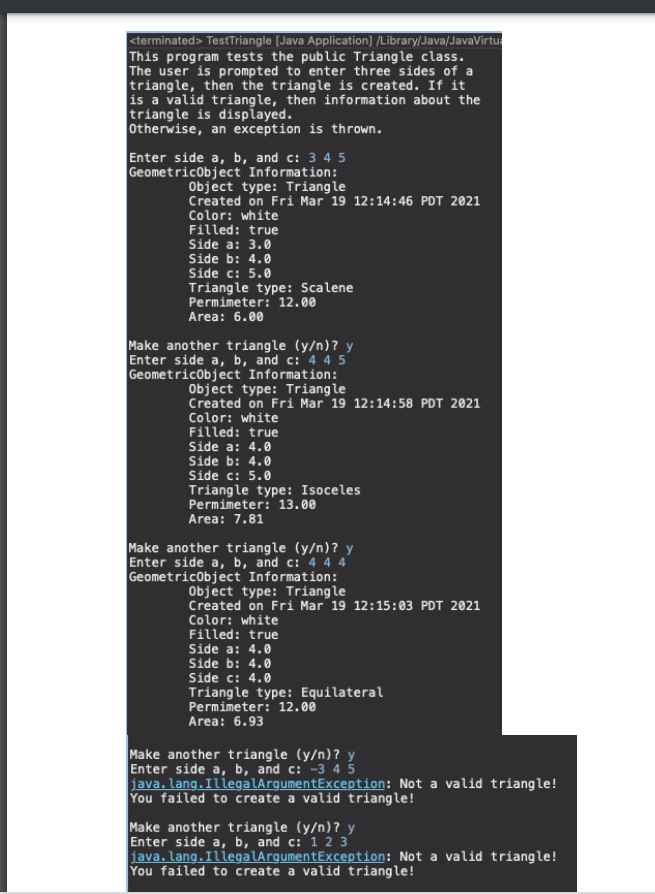 Solved C3.1: Triangle 1. Design a public class named | Chegg.com
