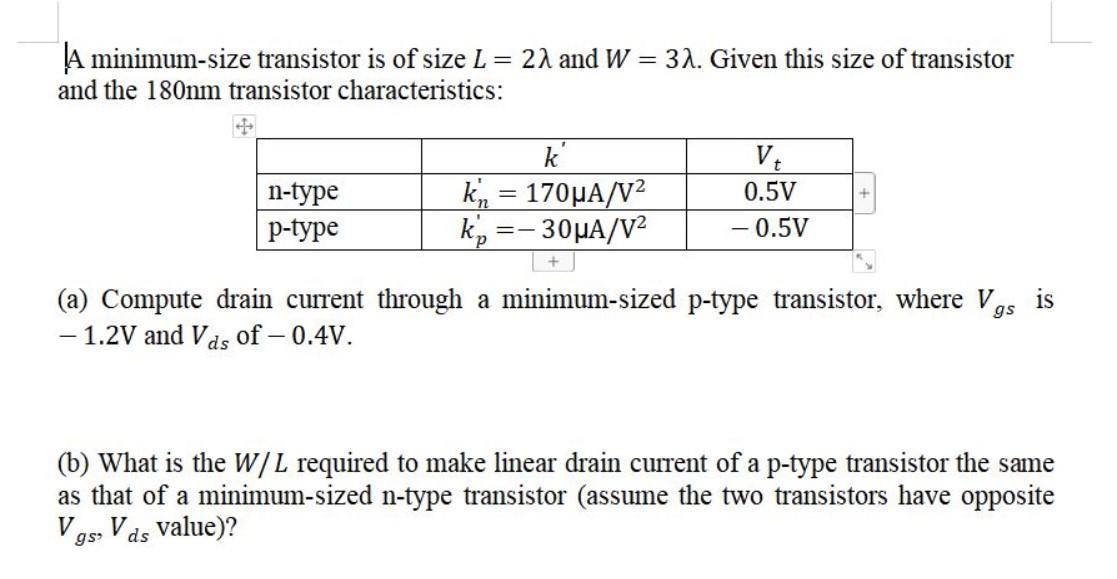 Solved !A minimum-size transistor is of size L = 22 and W = | Chegg.com