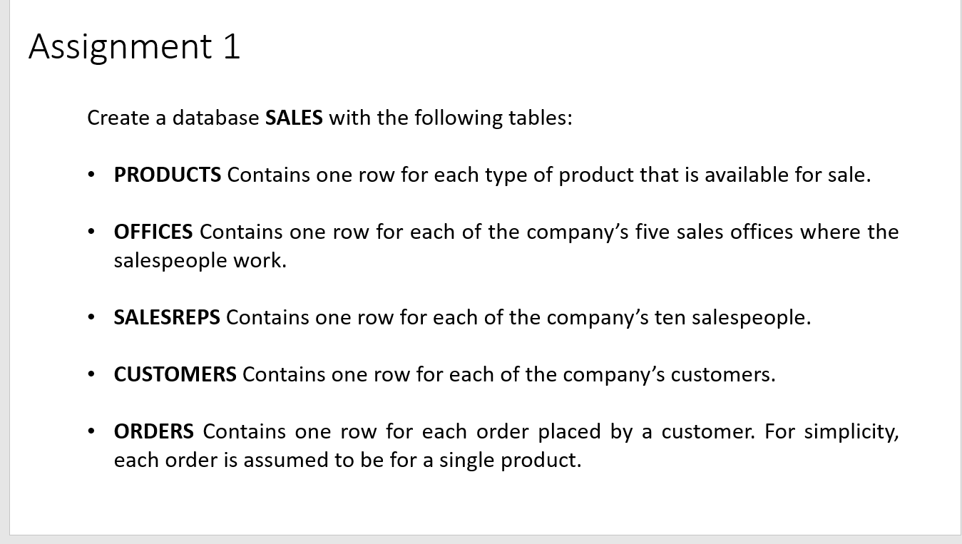Solved Assignment 1Create a database SALES with the | Chegg.com