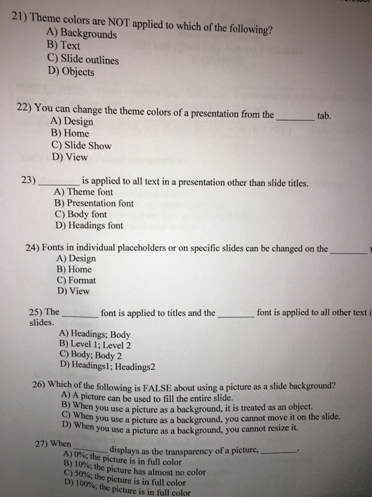 Solved Theme colors are NOT applied to which of the | Chegg.com