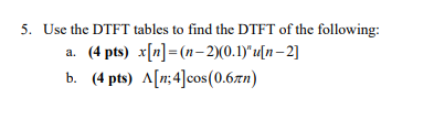 Solved 5. Use the DTFT tables to find the DTFT of the | Chegg.com