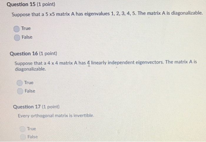 Solved Question 15 (1 point) Suppose that a 5 x5 matrix A | Chegg.com