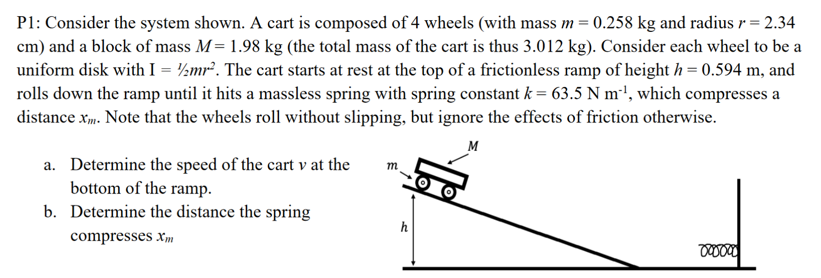 Solved P1: Consider the system shown. A cart is composed of | Chegg.com