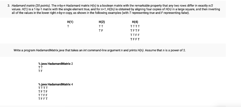 Solved 3. Hadamard matrix (20 points). The n-by-n Hadamard | Chegg.com