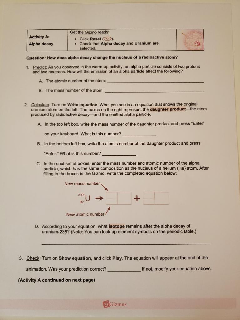 Solved Activity A: Get the Gizmo ready . Click Reset (0) • | Chegg.com