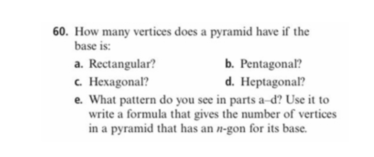 Solved How many vertices does a pyramid have if thebase | Chegg.com