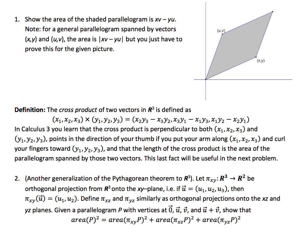 Solved (u.v) 1. Show the area of the shaded parallelogram is | Chegg.com