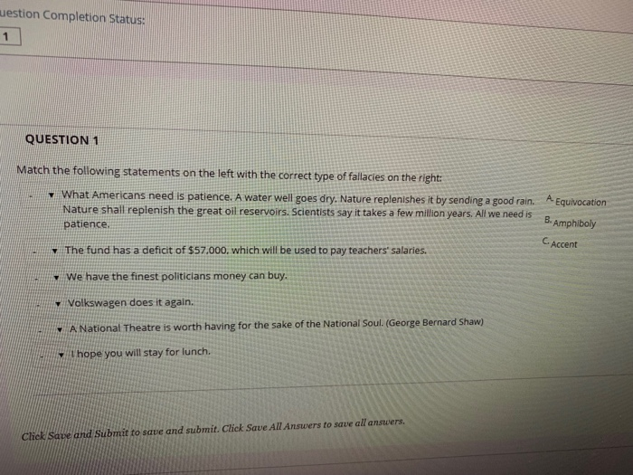 Solved uestion Completion Status QUESTION 1 Match the | Chegg.com