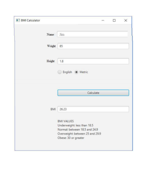 Solved Health application: computing BMI Javal Create a BMI | Chegg.com