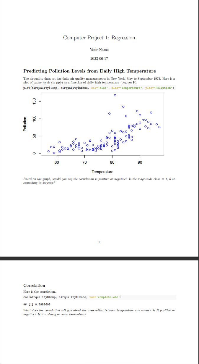 Solved Predicting Pollution Levels from Daily High | Chegg.com