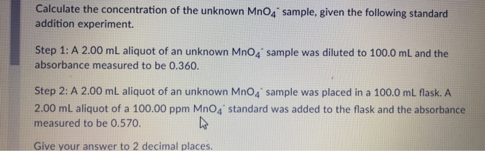 Solved Calculate the concentration of the unknown MnO4 | Chegg.com
