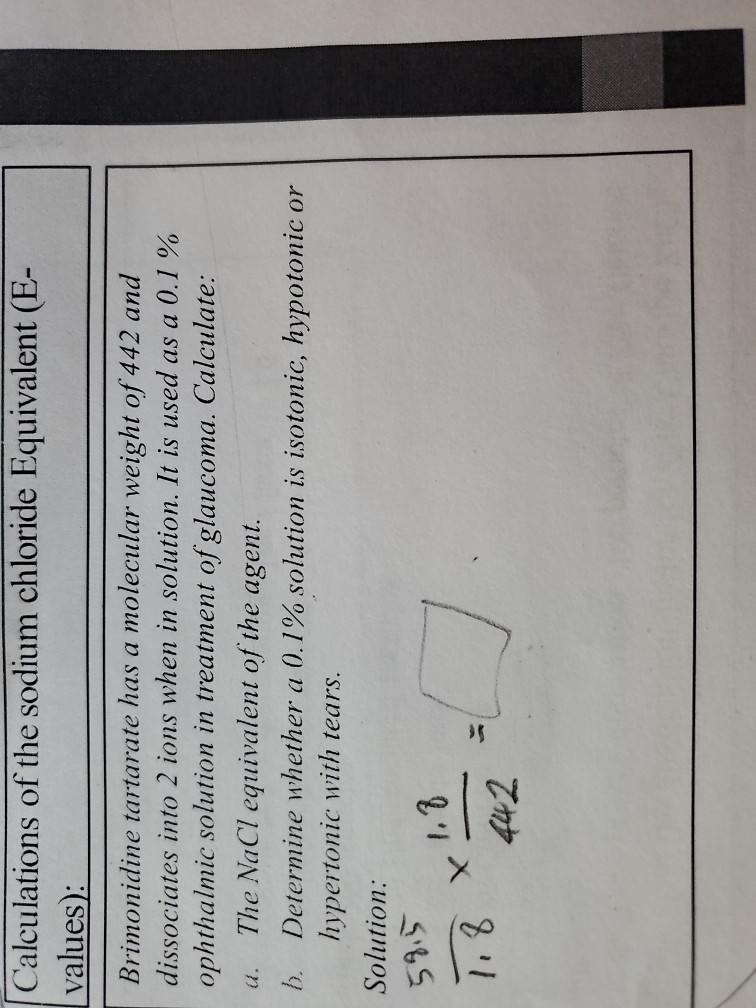 Solved Calculations of the sodium chloride Equivalent (E- | Chegg.com