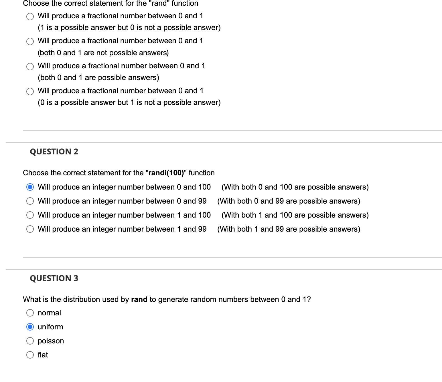 Solved Choose the correct statement for the "rand" function | Chegg.com