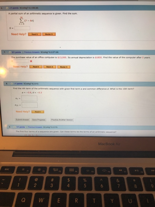 Solved A partial sum of an arthmetic sequence is given. Find | Chegg.com