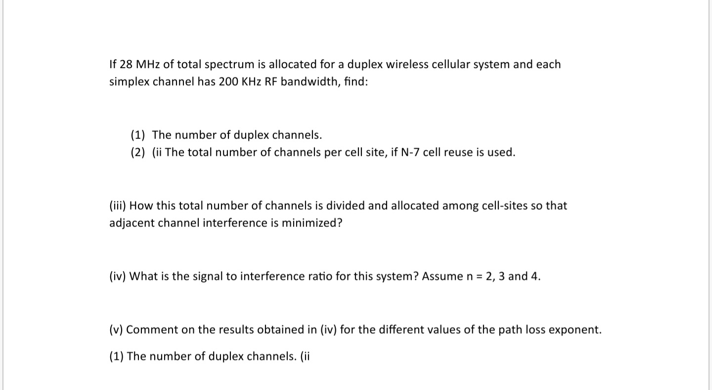 Solved If 28 ﻿MHz of total spectrum is allocated for a | Chegg.com