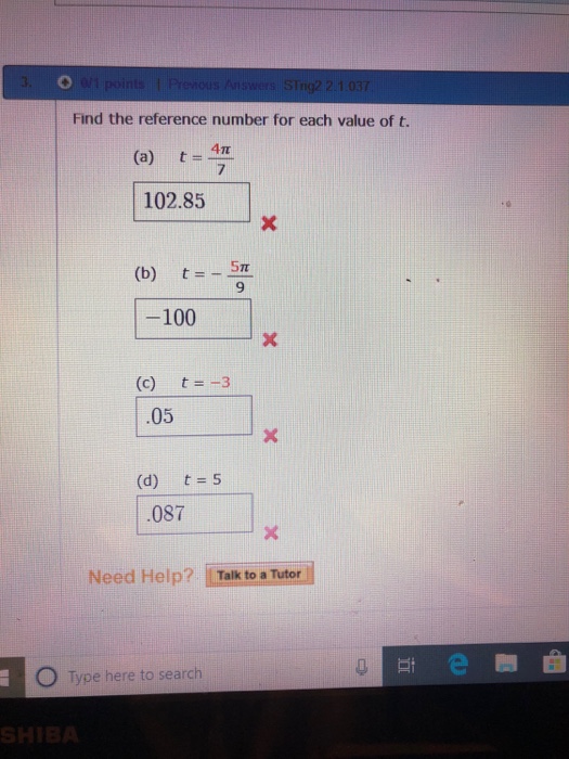 Solved 0 1617 Find the reference number for each value of t. | Chegg.com