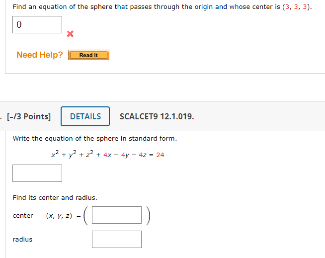 Solved Find an equation of the sphere that passes through | Chegg.com