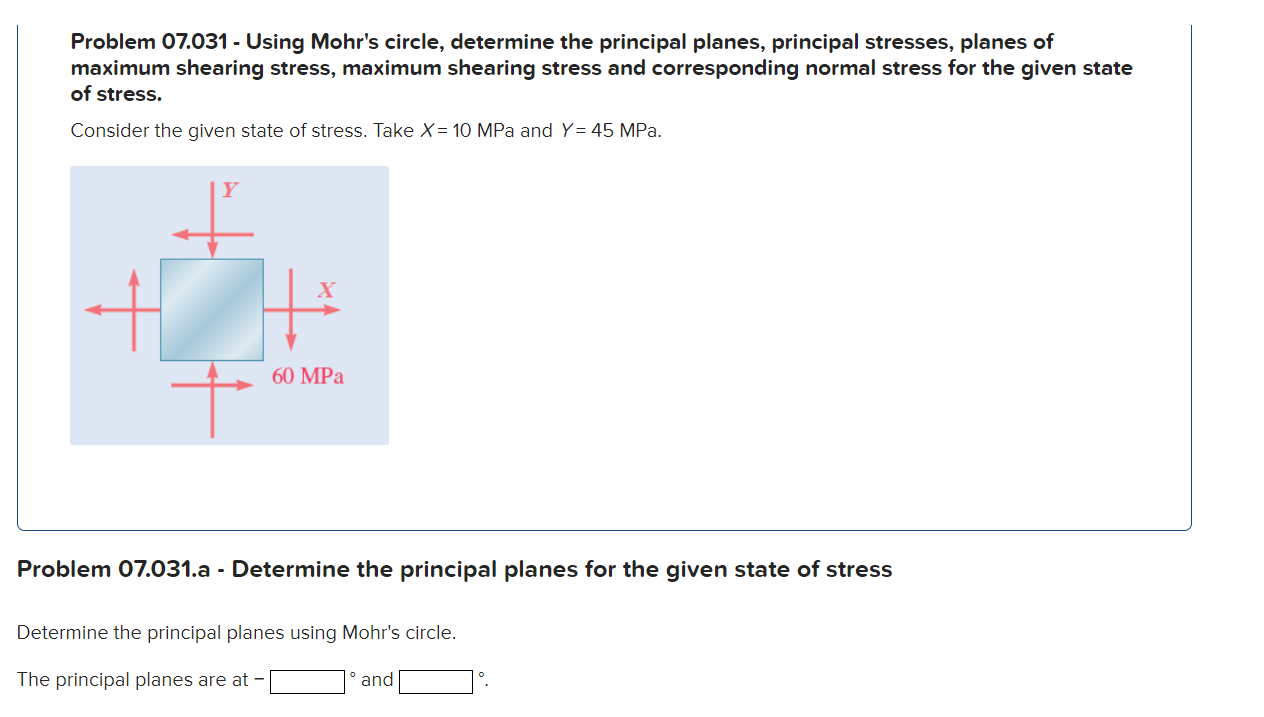 Solved Problem 07.031 - Using Mohr's circle, determine the | Chegg.com Solved Problem 07.031 - Using Mohr's circle, determine the | Chegg.com