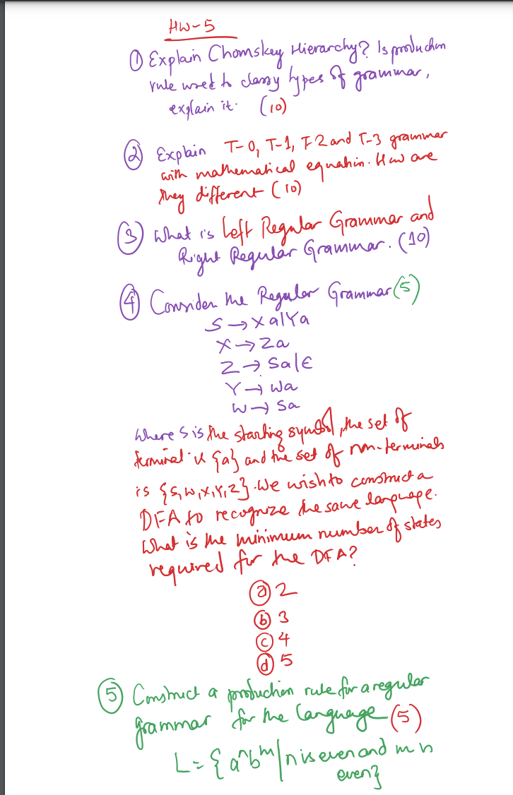 Solved HW-5(1) ﻿Explain Chomskey Hierarchy? Is | Chegg.com