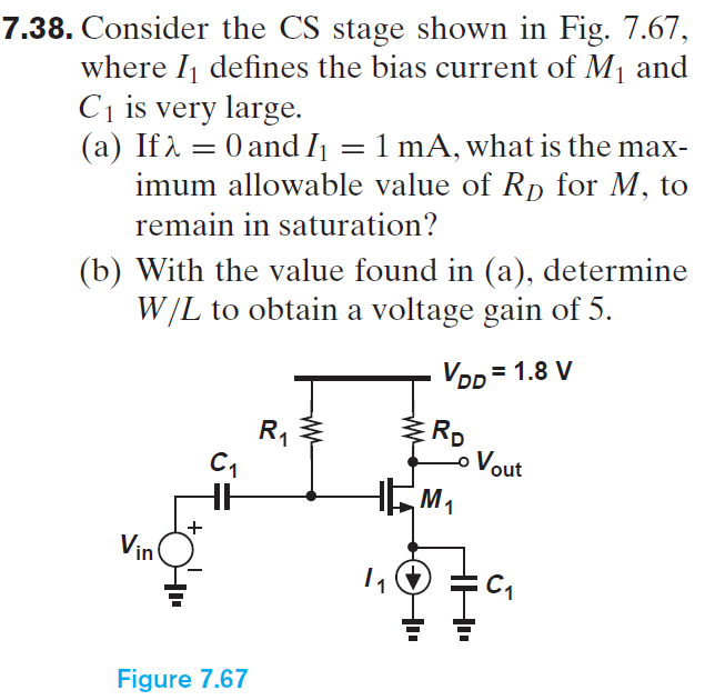 Solved 7.38. Consider the CS stage shown in Fig. 7.67, where | Chegg.com