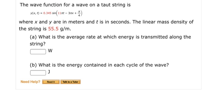 Solved The wave function for a wave on a taut string is vtx, | Chegg.com
