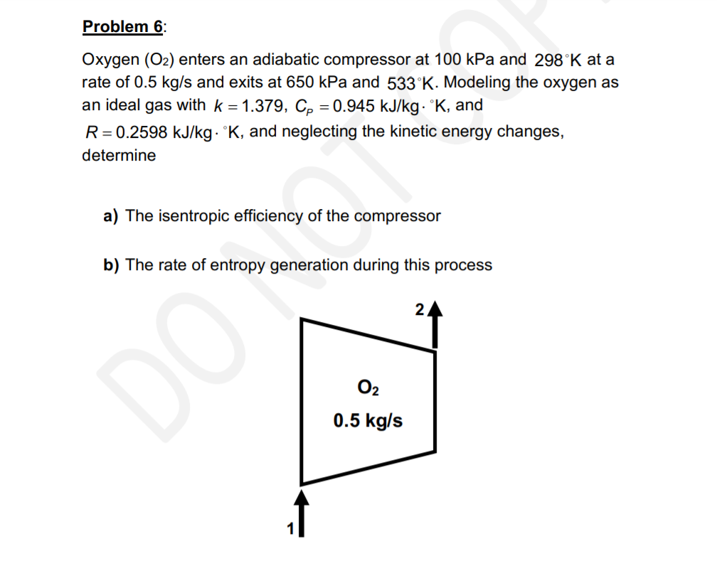 Solved Problem 6: Oxygen (O2) enters an adiabatic compressor | Chegg.com