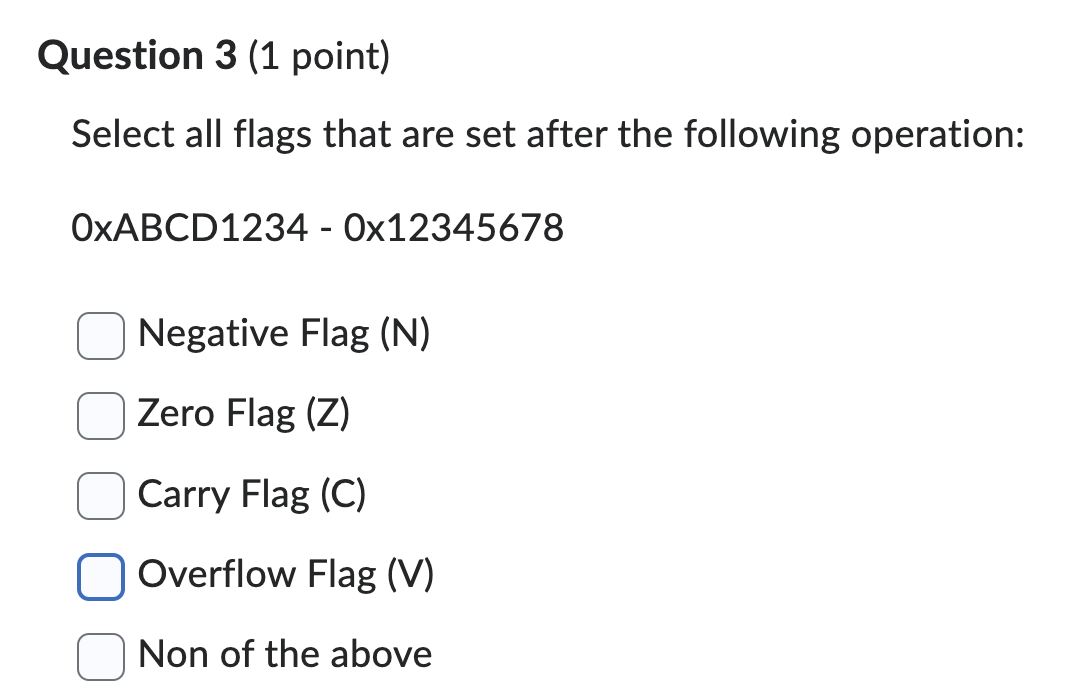 Solved Select all flags that are set after the following | Chegg.com