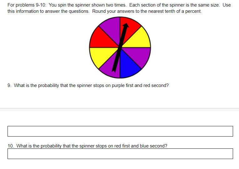 Solved For problems 9-10: You spin the spinner shown two | Chegg.com