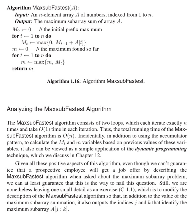 Solved Algorithm MaxsubFastest(A): Input: An n-element array | Chegg.com