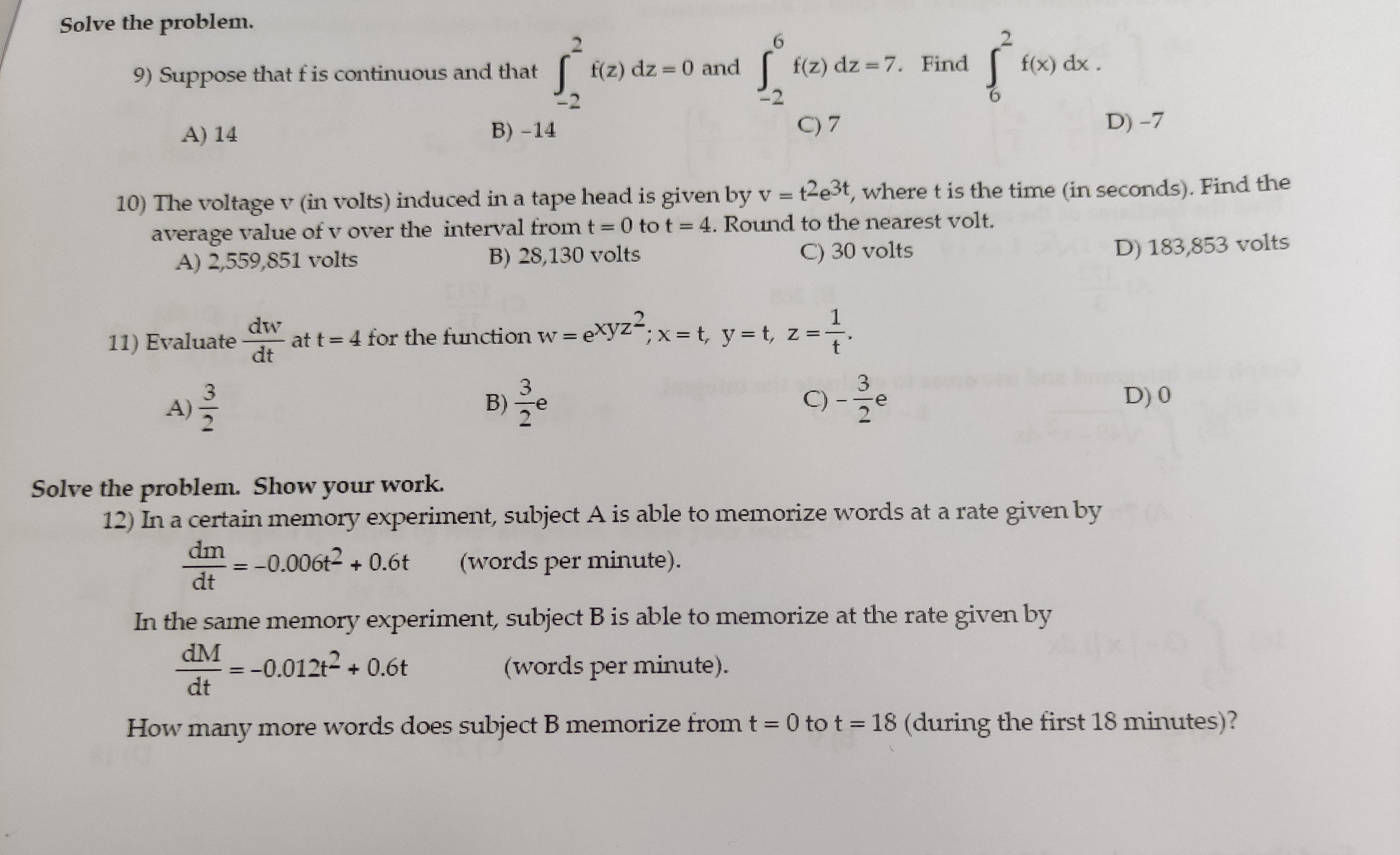 Solved Solve the problem. 9) Suppose that f is continuous | Chegg.com