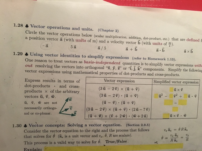 Solved 1.28 # Vector operations and units. (Chapter 2) | Chegg.com
