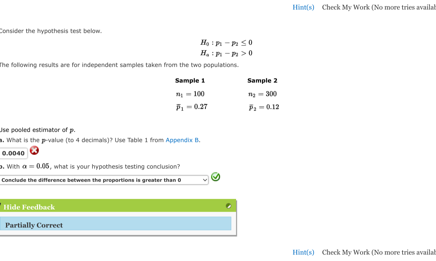 Solved Hint(s) Check My Work (No more tries availak Consider | Chegg.com