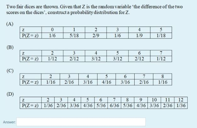 Solved Two fair dices are thrown. Given that Z is the random | Chegg.com