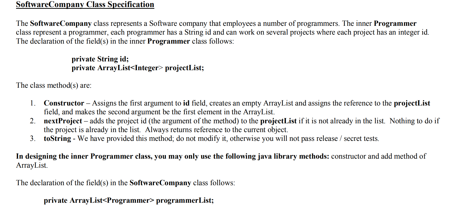 SoftwareCompany Class Specification The | Chegg.com