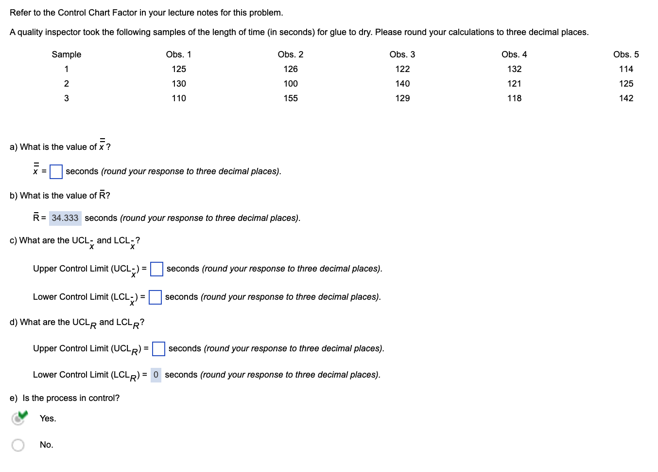 Solved Refer To The Control Chart Factor In Your Lecture