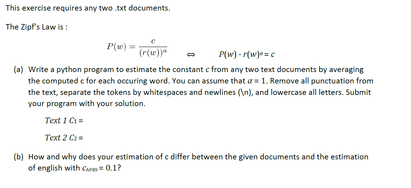 Solved This exercise requires any two .txt documents. The | Chegg.com