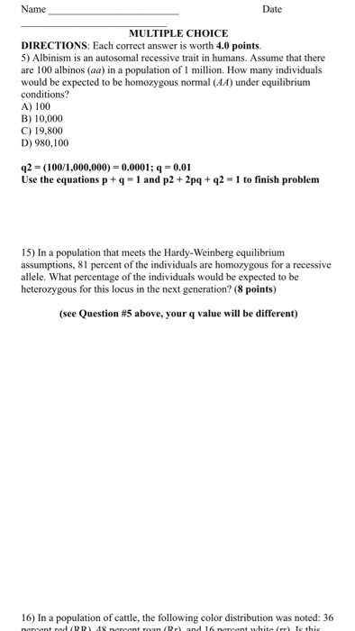 Solved Name Date MULTIPLE CHOICE DIRECTIONS: Each correct | Chegg.com