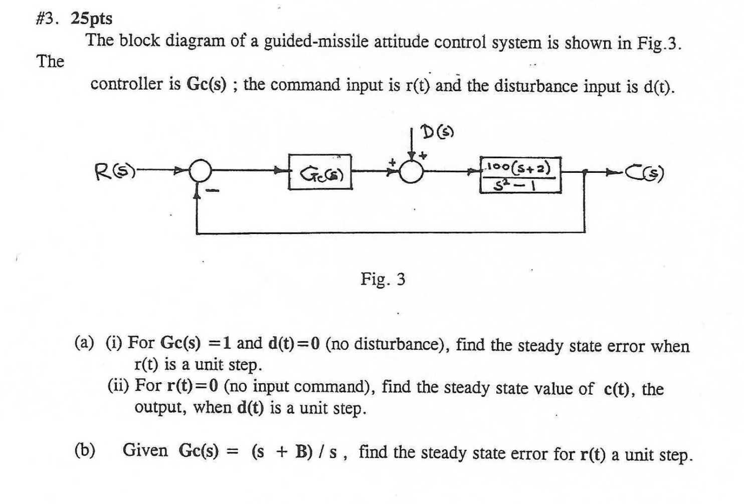 Solved #3. 25pts The block diagram of a guided-missile | Chegg.com
