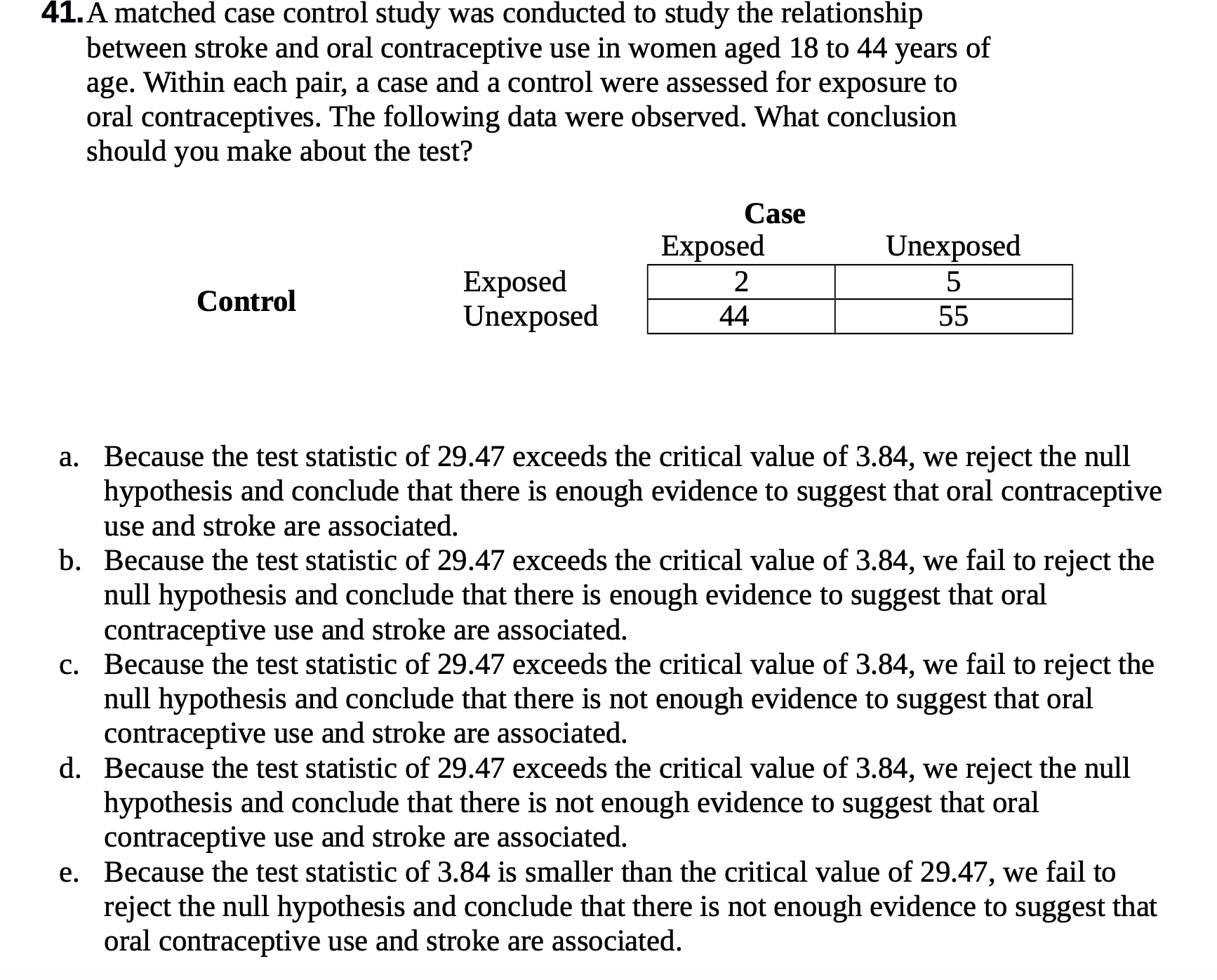 Solved 41. A matched case control study was conducted to | Chegg.com