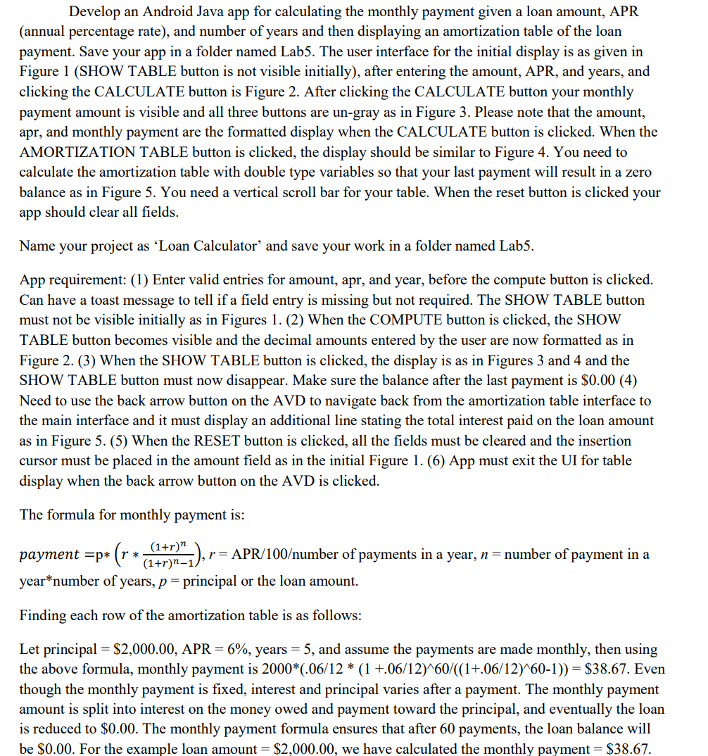 Solved Develop an Android Java app for calculating the | Chegg.com