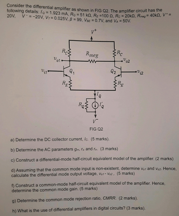Solved Consider the differential amplifier as shown in FIG | Chegg.com