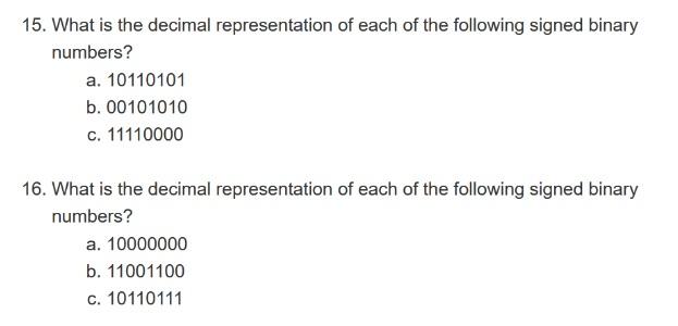 Solved 15. What is the decimal representation of each of the | Chegg.com