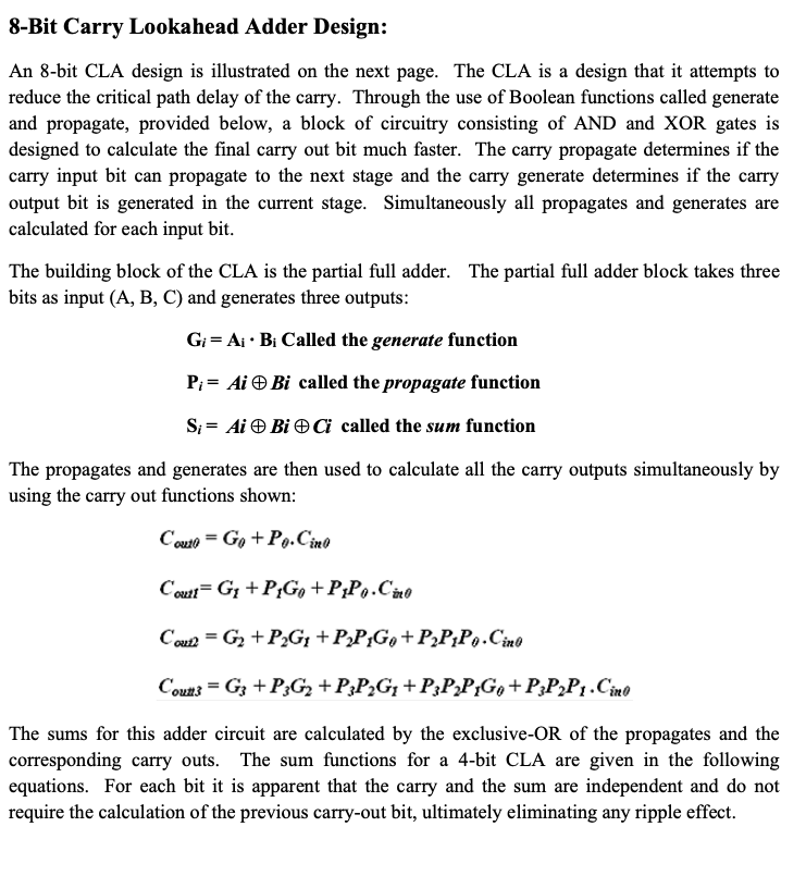 8-Bit Carry Lookahead Adder Design: An 8-bit CLA | Chegg.com