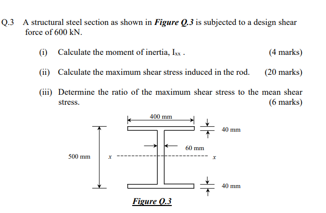 Solved 3 A structural steel section as shown in Figure Q.3 | Chegg.com