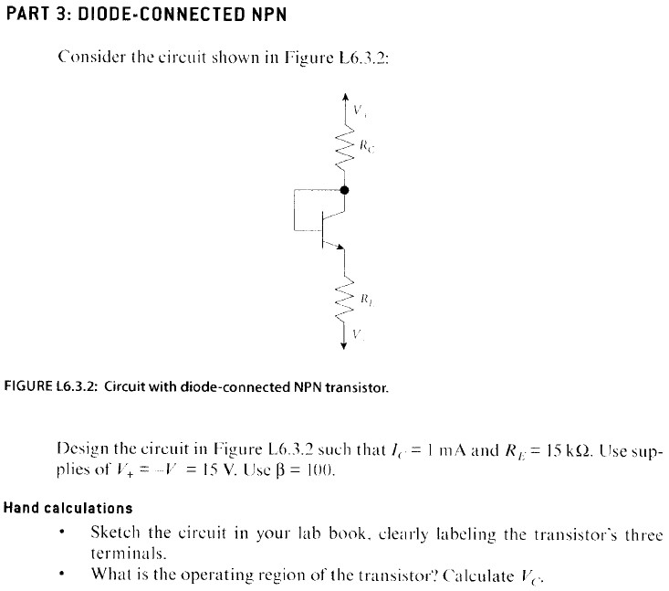 Solved PART 3: DIODE-CONNECTED NPN Consider the circuit | Chegg.com