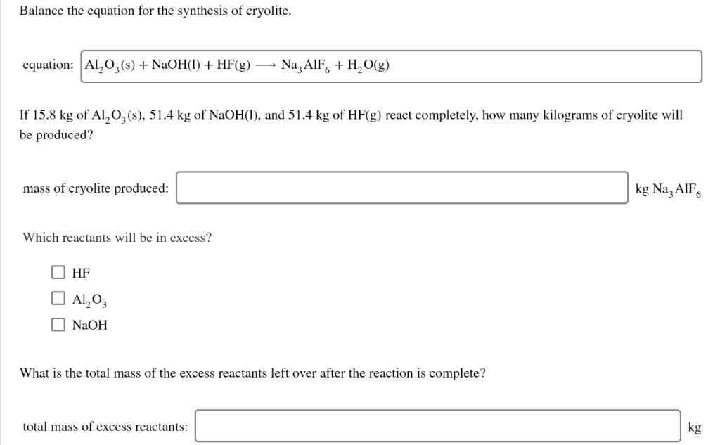 Solved Balance the equation for the synthesis of cryolite. | Chegg.com