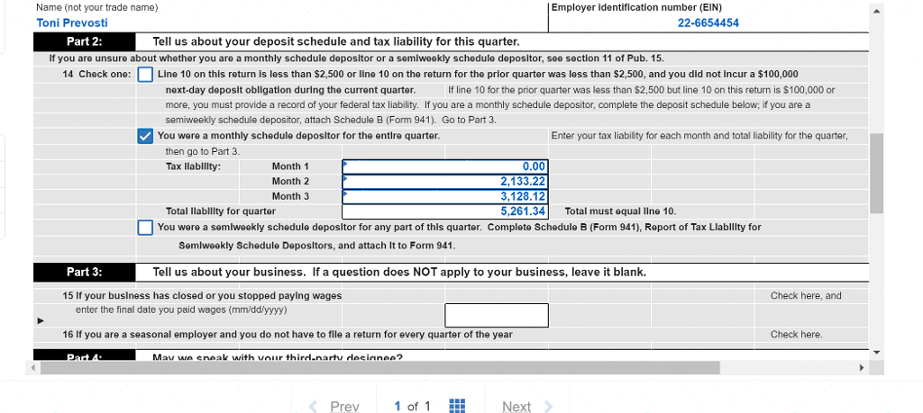 Check my work The first quarter tax return needs to | Chegg.com